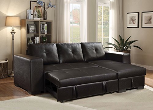 ACME FURNITURE Lloyd Black Faux Leather Sectional Sofa with Sleeper