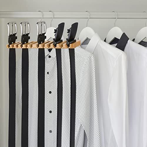 2 Pack Belt Hanger for Closet 2 in 1 Wooden Belt Organizer Wall Mount Belt Holder Storage Belt Rack Display Tie Rack Hooks with Through-The-Wall Nails/360°Swivel Hook Belt Holder for Closet Wall Door