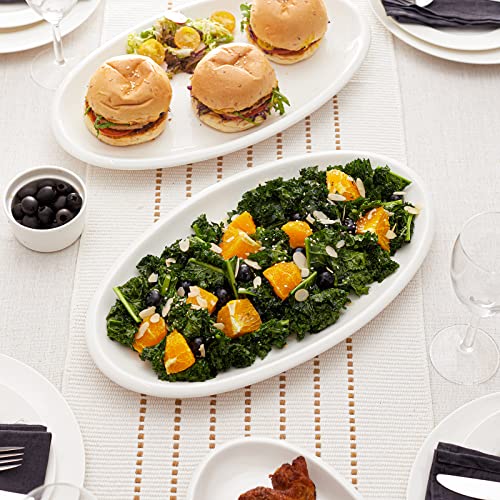 DOWAN 16" Serving Platters, White Serving Platters for Entertaining, Large Oval Porcelain Serving Tray Dinner Platters for Serving Food Appetizers Meat, Serving Dishes for Parties, Set of 2