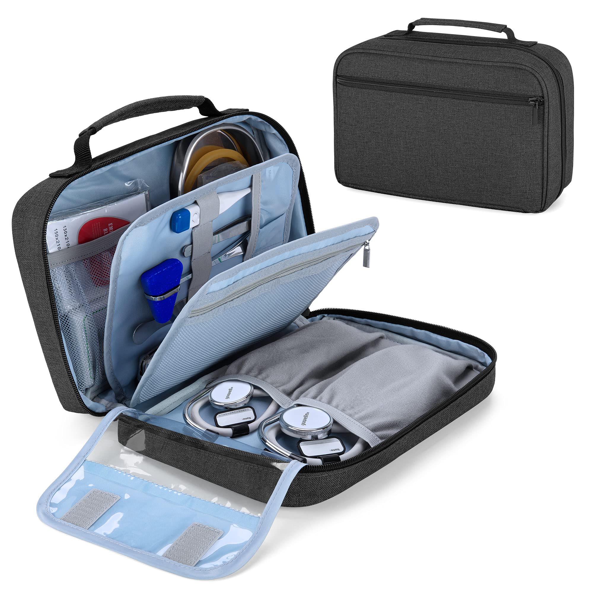 Damero Carrying Case for 2 Stethoscopes, Portable Stethoscope Case Compatible with 3M Littmann/ADC/Omron Stethoscope, BP Cuffs and Other Accessories, Black