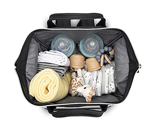 Bananafish Diaper Bag - Multi-Function Design Nappy Bag for Baby Care or Travel - Carry or Wear as Backpack - Large Capacity in Trendy, Stylish Design, Black/Grey, one Size