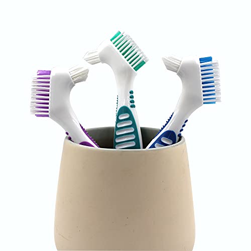 2 Packs Denture Bath Cases and 2 Packs Denture Brushes kit, Portable Professional Denture Cups Denture Boxes Dentures Container with Removable Basket for Home Use (Blue, Green)
