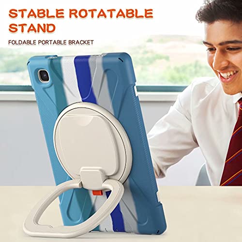 KENOBEE Case for Samsung Galaxy Tab A7 Lite 8.7" 2021 (SM-T220/T225), 360 Multi-Functional Handle-Kickstand Shockproof Cover Built-in Screen Protector & Shoulder Strap & Stylus Holder, Rainbow Blue