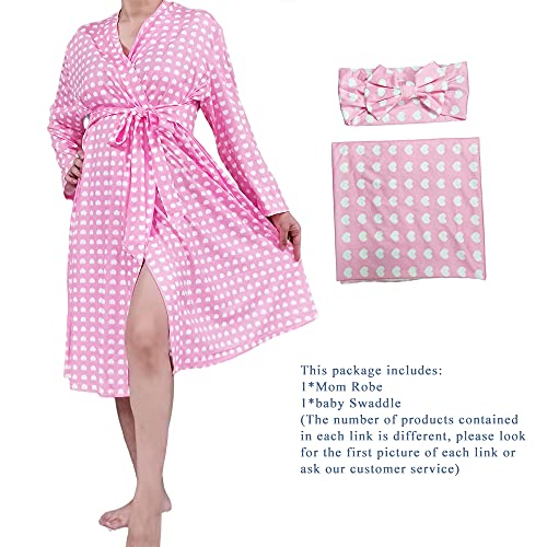 QTECLOR Mommy Robe with Swaddle Set Girls Boys Maternity Robe for New Moms Gift Hospital Labor Delivery Nursing Loungewear