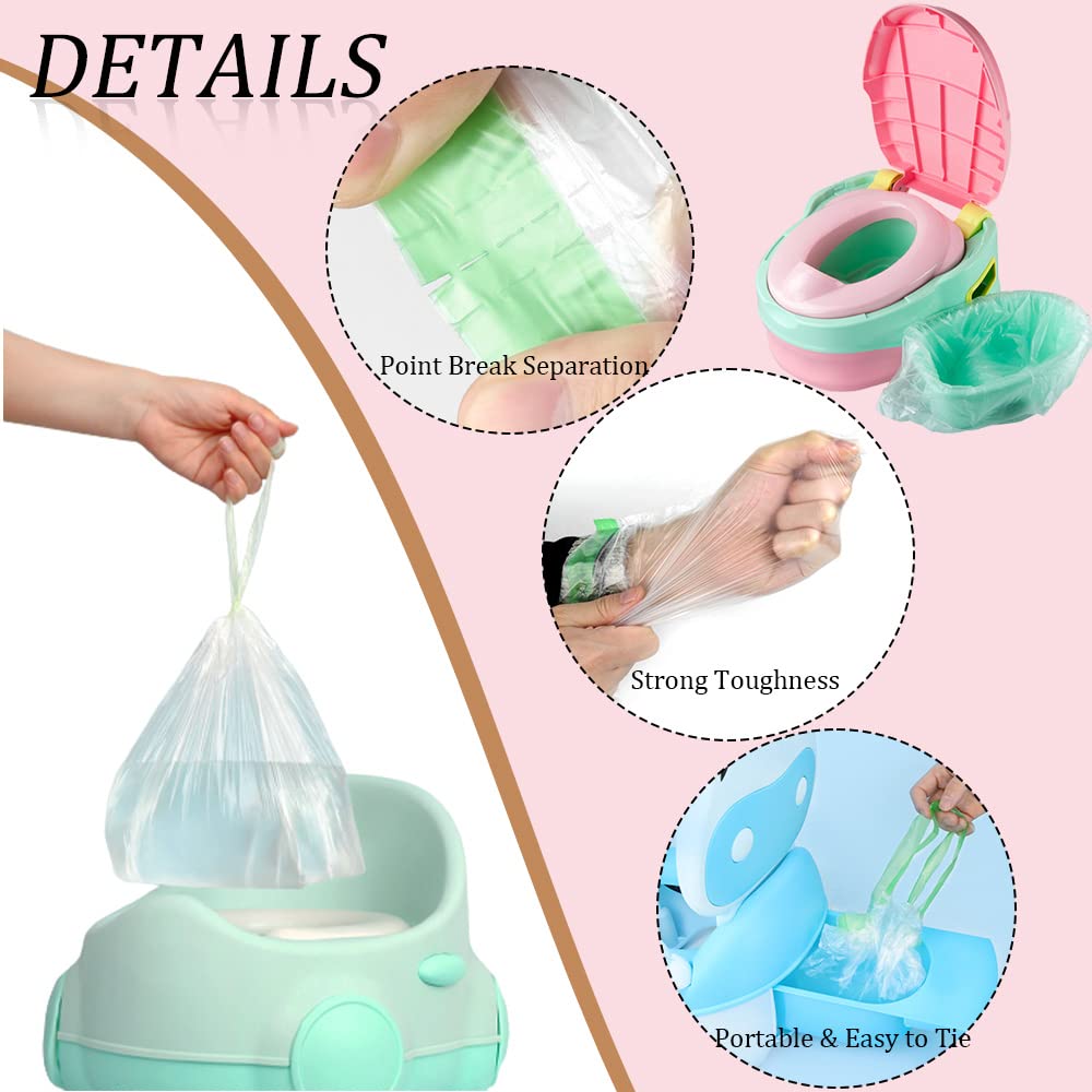 100 Pack Potty Chair Liners with Drawstring, Portable Potty Bags Potty Training Bags Potty Liners, Potty Refill Liners Disposable Potty Liners for Toddlers Kids and Baby