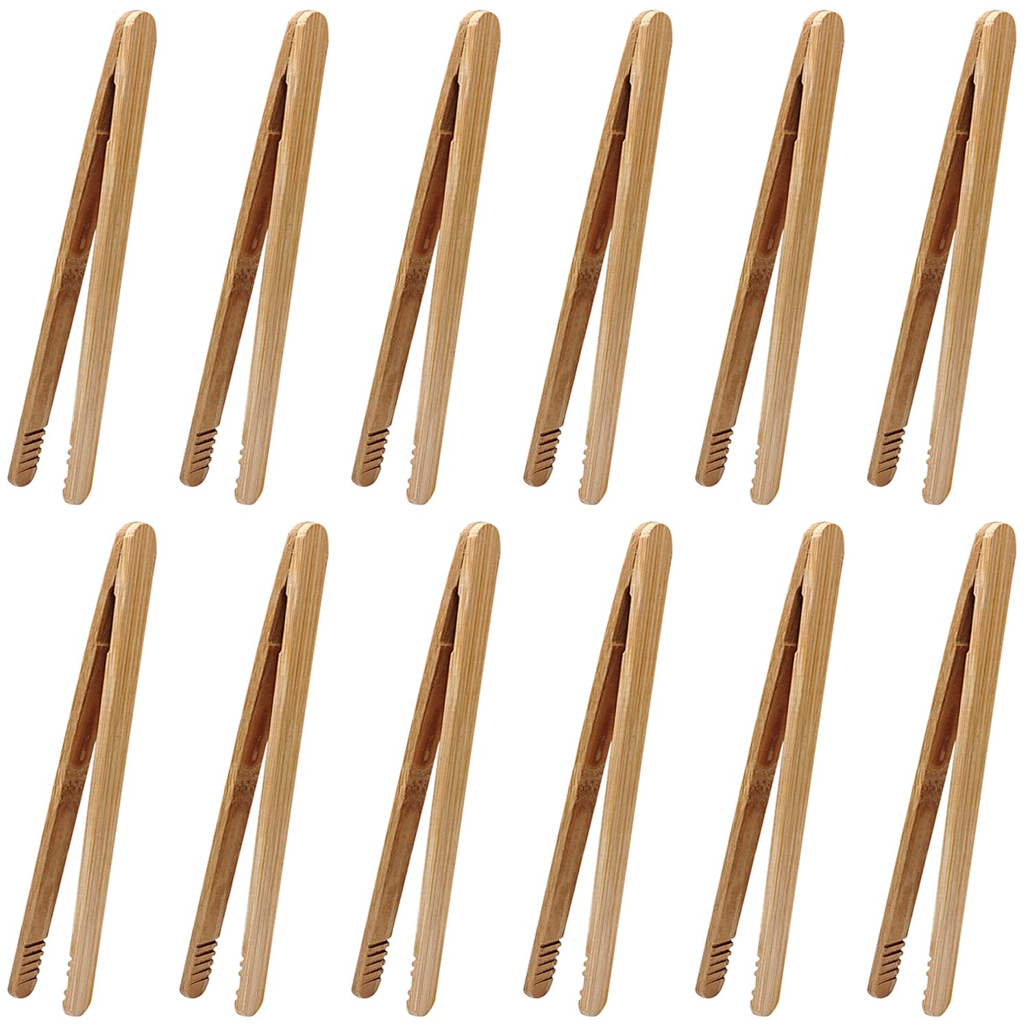 12 Pcs Bamboo Tongs 7 Inch Bamboo Toast Tongs for Serving Pickle Muffin, Cheese Fruits Salad, Toast & Bread