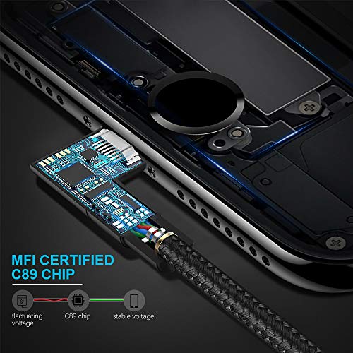 aceyoon 2 Pack 1ft Lightning Cable Right Angle, MFi Certified iPhone Charger Cable, Braided Lightening Charger Cables and Data Sync for iPhone 14/13/12/11, XS Max/XR/XS/X, 8/7/6, iPad