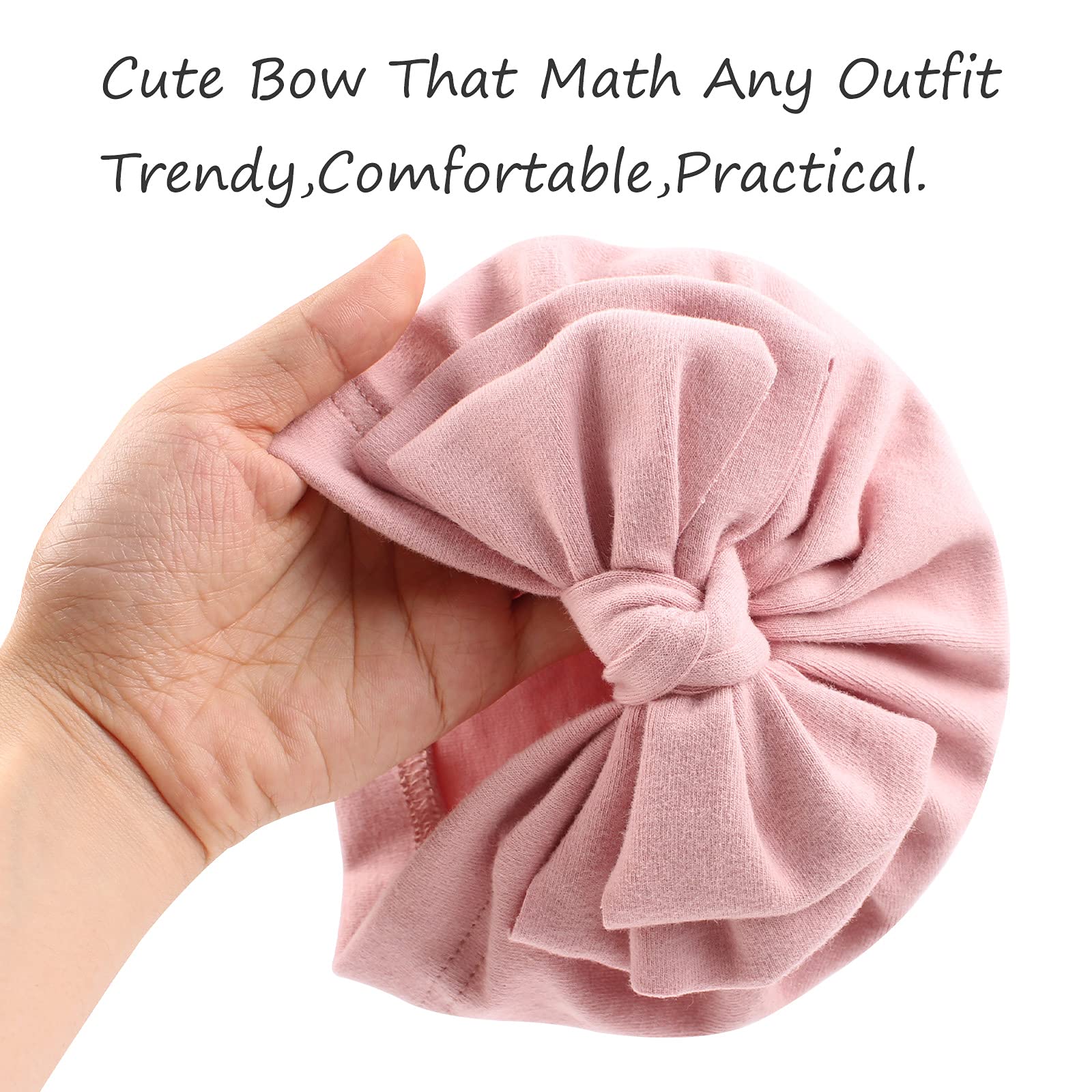Peecabe 5-Pack Cotton Baby Hat Bow Beanie Cap for Baby Girls 0-36 Months Infant Toddler Hats Spring Summer Autumn (5PCS-B)