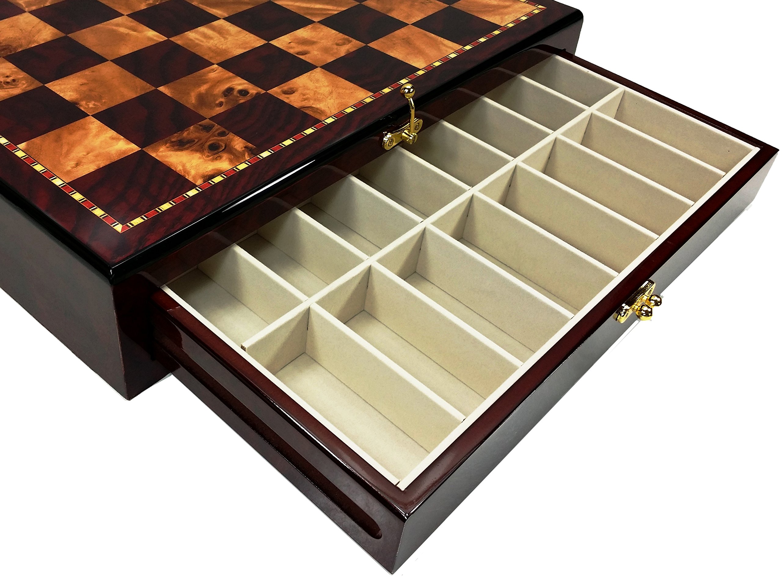 4 Queens - Large 4 3/8" King Staunton Luxury Bud Rosewood Chess Men Set W/ 20" Cherry Color Storage Board