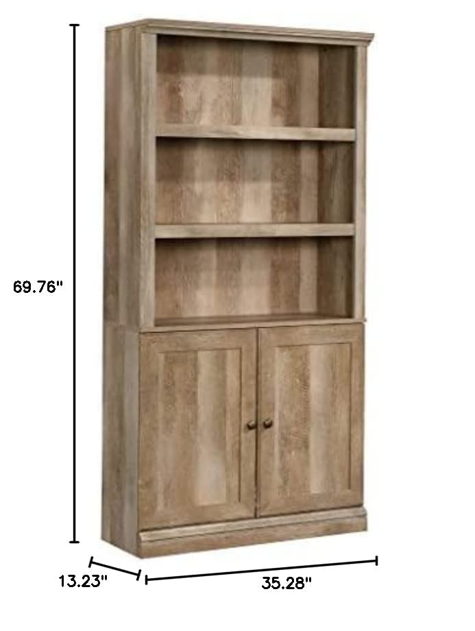 Sauder Miscellaneous Bookcase with Doors, L: 35.28" x W: 13.23" x H: 69.76", Lintel Oak finish