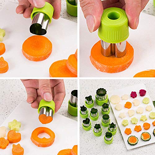 12 Pcs Stainless Steel Cookie & Vegetable & Fruit Cutters Shapes Sets, Mini Cookie Stamp Mold, Sandwich Cutters for Kids Baking+10 pcs Cute Cartoon Animals Food Picks and Forks Color Random