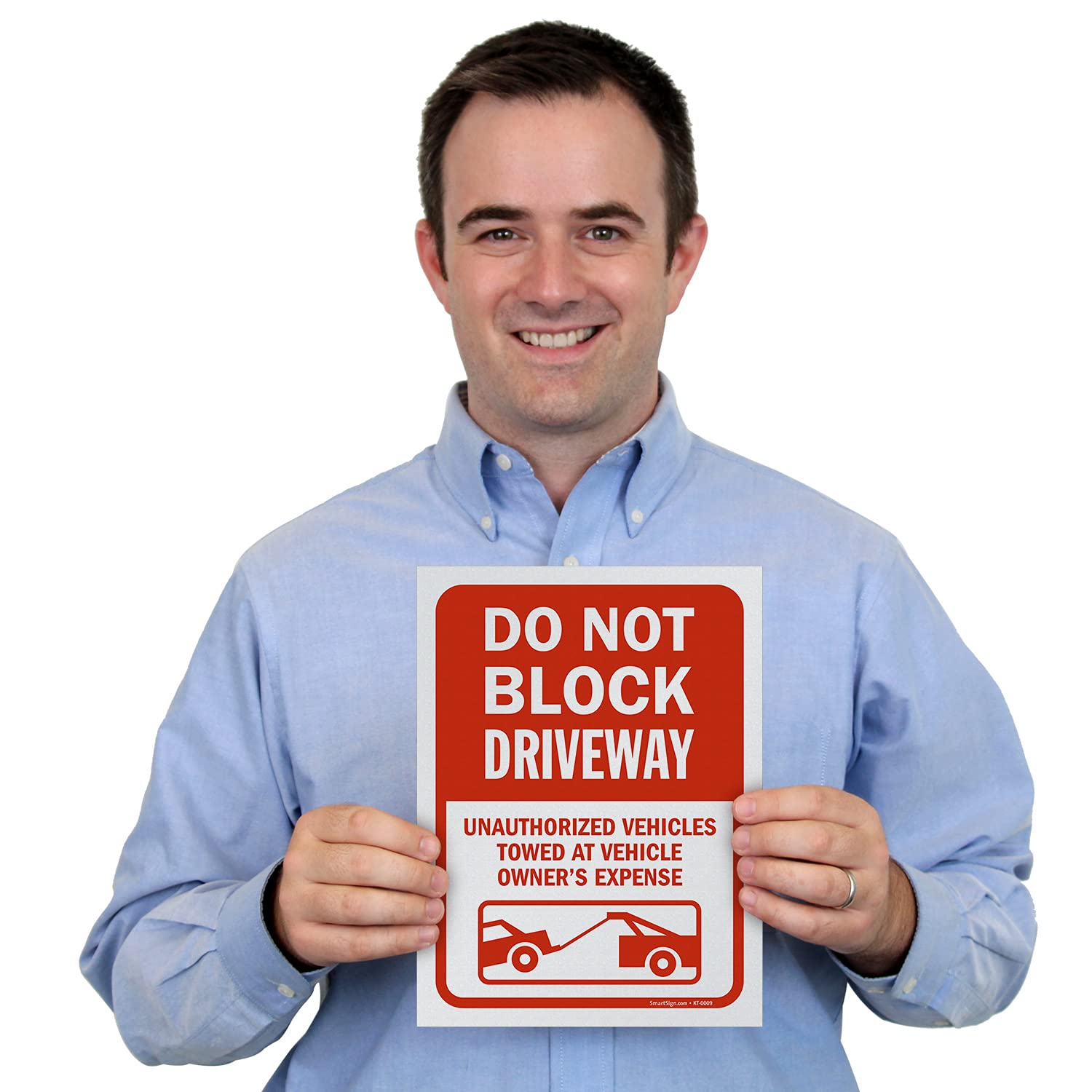 SmartSign (Pack of 5) 12 x 9 inch “Do Not Block Driveway - Unauthorized Vehicles Towed” Sign, Screen Printed, 10 mil Polystyrene Plastic, Red and White, Made in USA