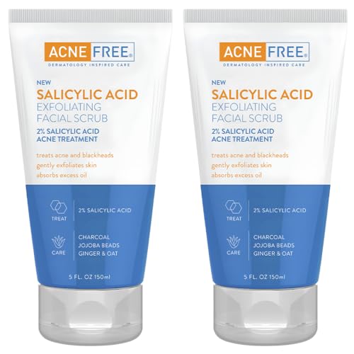 AcneFree Blackhead Removing Exfoliating Face Scrub with 2% Salicylic Acid and Charcoal Jojoba, 5 Ounce - Pack of 2