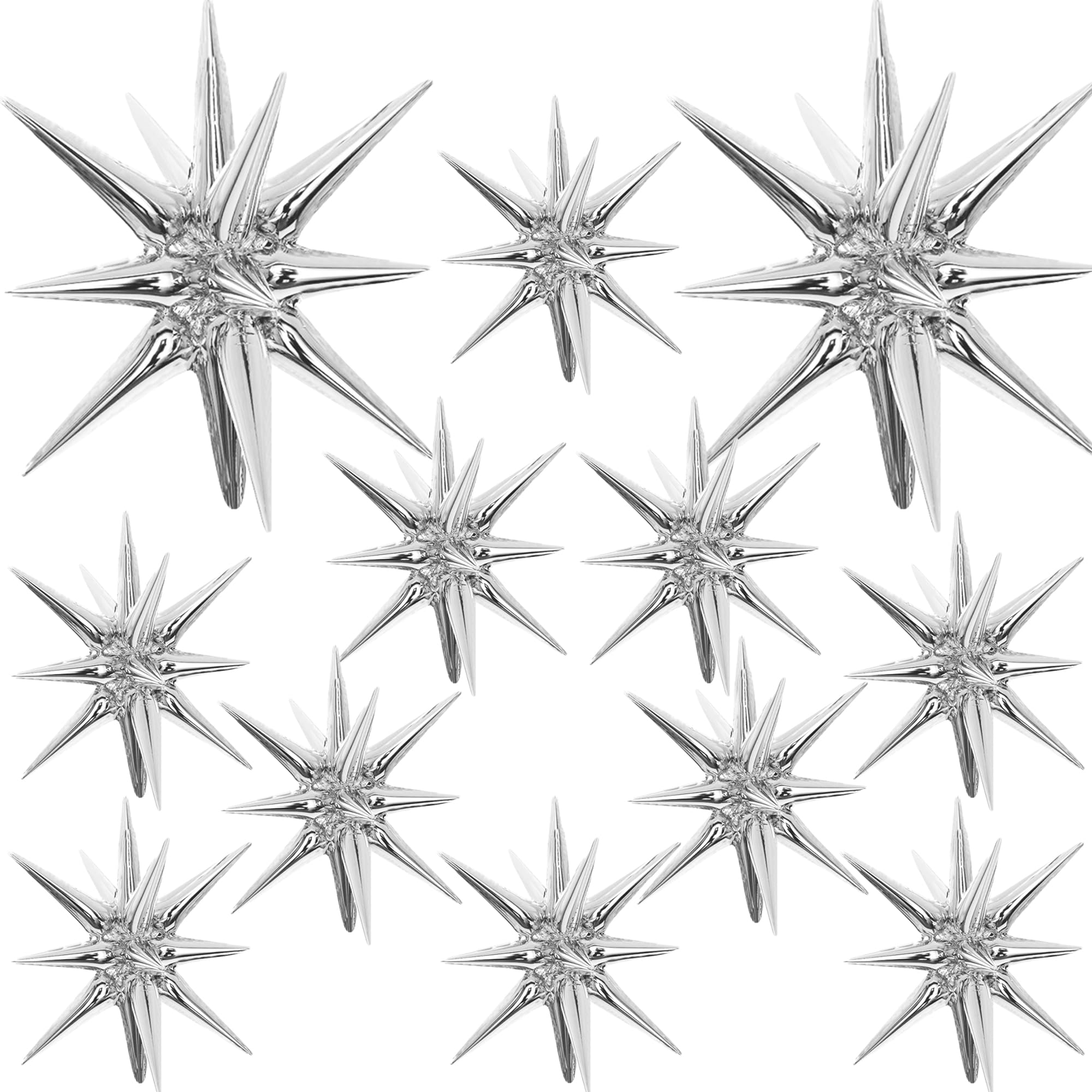 12 PCS Star Balloons Foil Star Balloons Large Silver Explosion Star Aluminum Foil Balloons for Birthday Wedding Baby Shower Bachelorette Party Disco Party Decorations Supplies