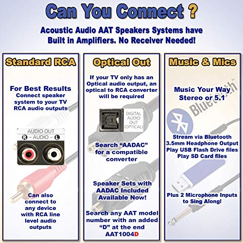 Acoustic Audio AAT1003 Bluetooth Tower 5.1 Home Theater Speaker System with 8" Powered Subwoofer