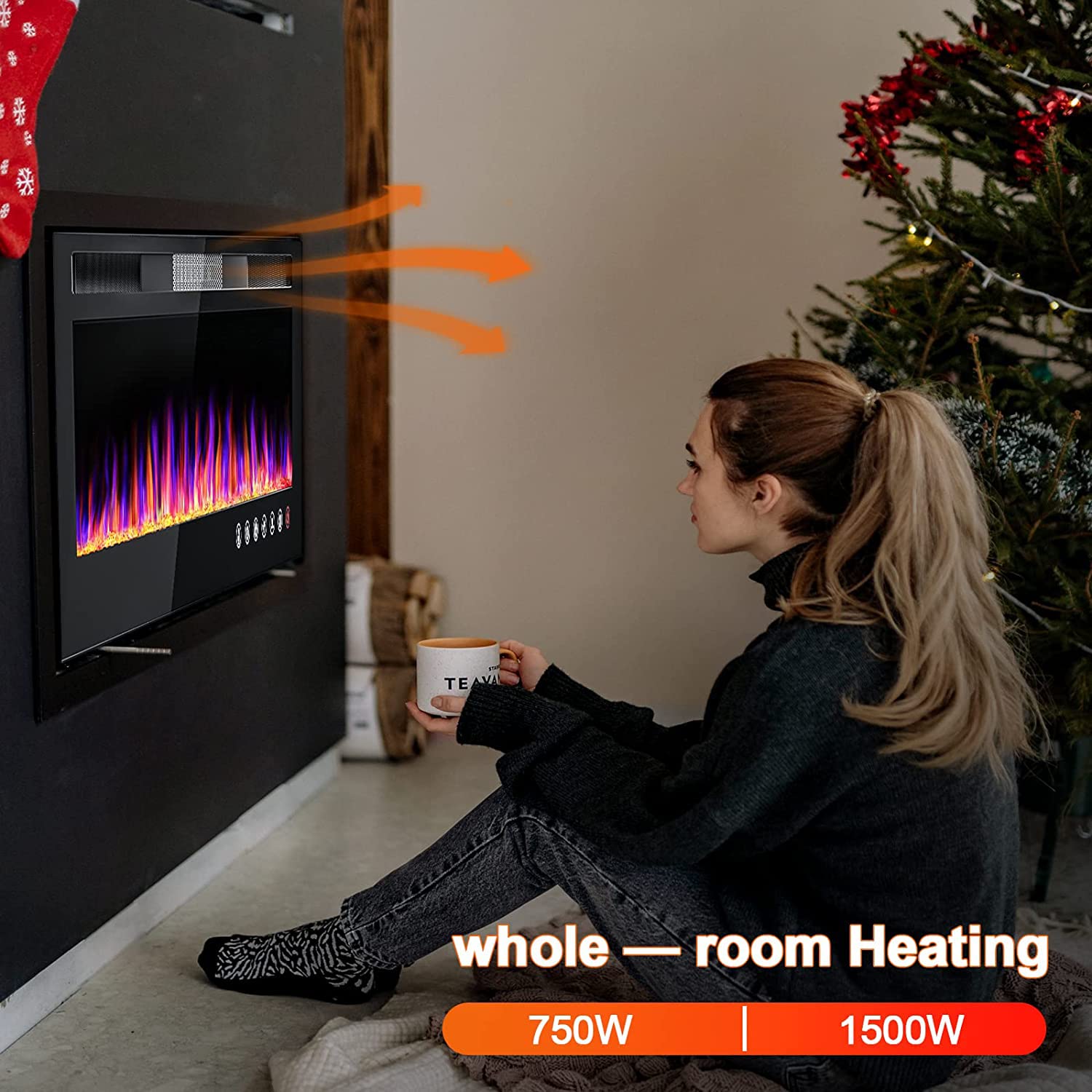 36" Inch Electric Fireplace in-Wall Recessed and Wall Mounted Fireplace,Linear Fireplace with Multicolor Flame,Ultra-Thin Fireplace Heater,Touch Control Panel,Timer,Remote Control, 750/1500W