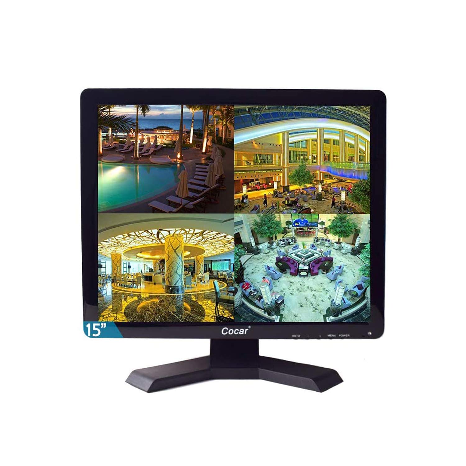 15" CCTV BNC Monitor VGA HDMI AV, 4:3 HD Display LCD Security Screen with USB Drive Player for Surveillance Camera STB PC 1024x768 Resolution Built-in Speaker Audio in/Out