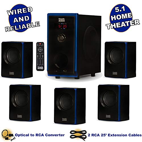Acoustic Audio AA5102 Bluetooth 5.1 Speaker System with Optical Input and 2 Extension Cables