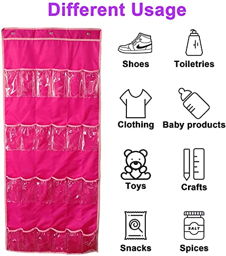 Hanging Over Door Toy Storage Organizer (24 Pockets), Compatible with Lol Omg Dolls Barbie Dolls Surprise Doll (Toys Not Included), Deeppink (57.5''x22'')