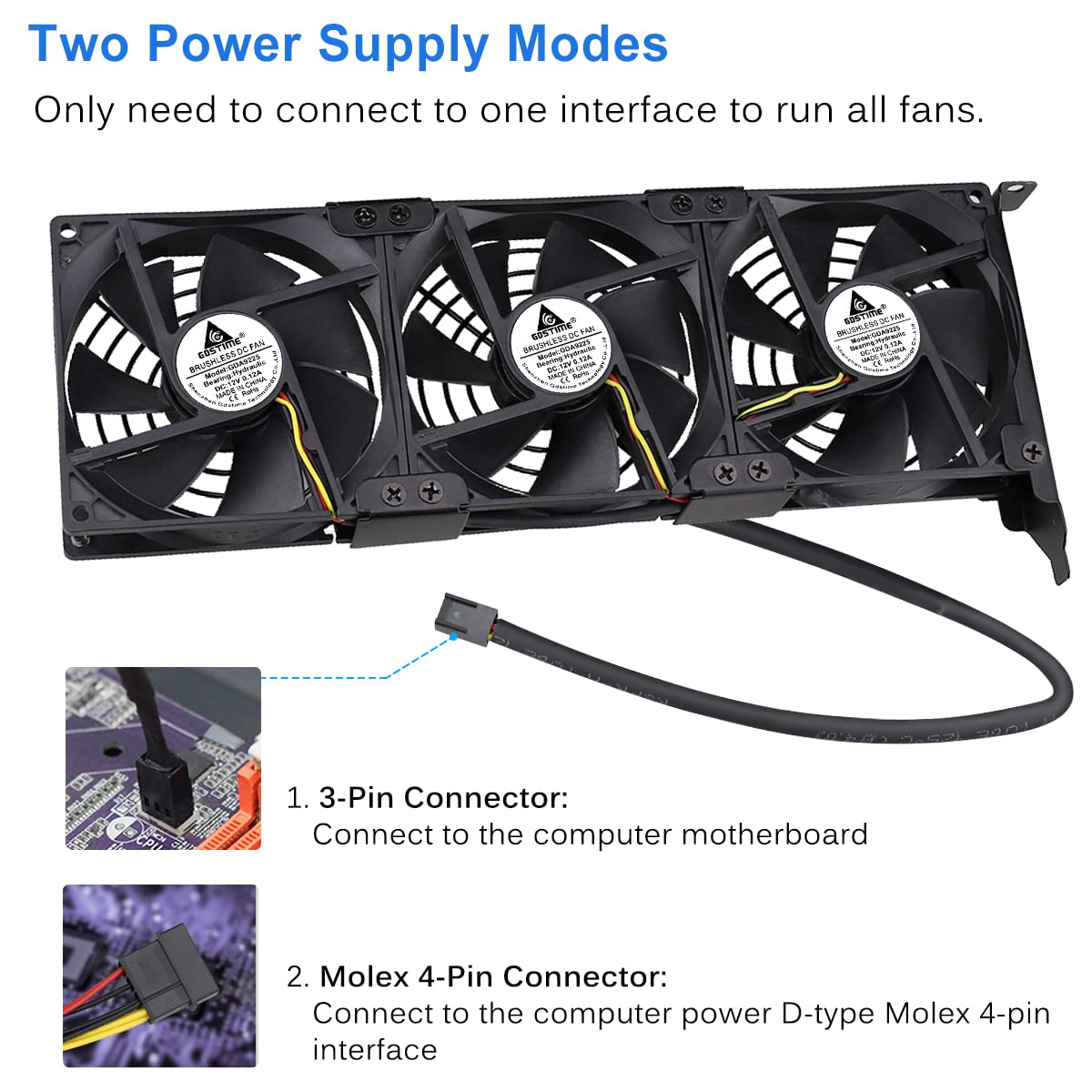 GDSTIME Graphic Card Fans, PCI Slot 3 x 90mm 92mm Fans, Graphics Card Cooler, Video Card Cooler, VGA Cooler