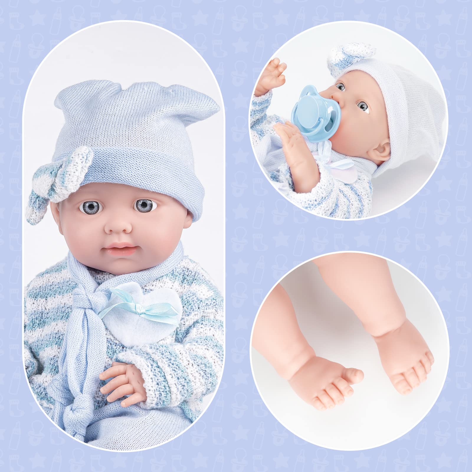 16" Washable Reborn Baby Doll - Lifelike Handmade Silicone Doll with Doll Accessories for Girls Boys Kids