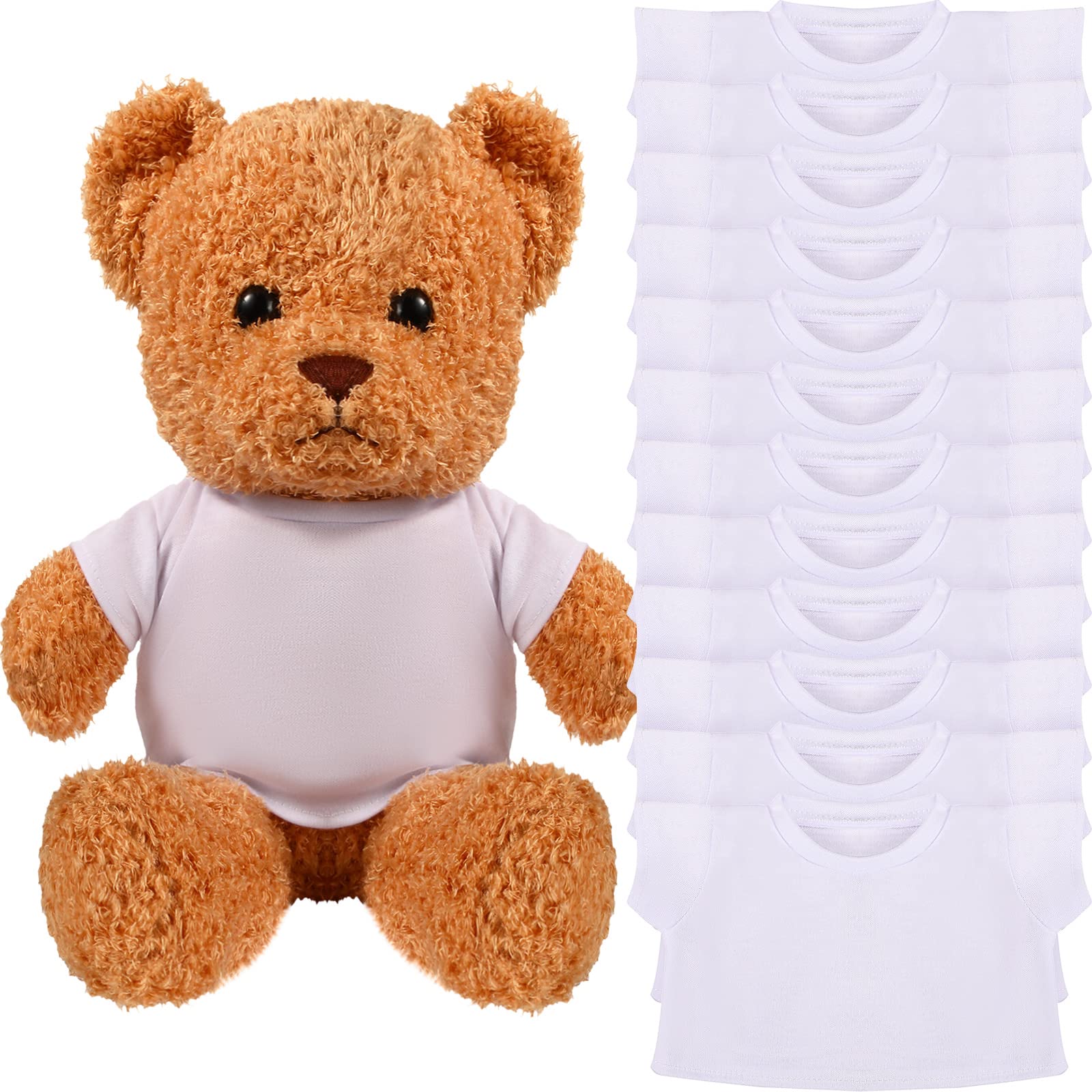 12 Pcs Bear Shirts White Basic Tee Shirt Bear Clothes Bear White Shirt Classic White T Shirt for Bears Plush Bear Clothes Crew Neck Stuffed Animal T Shirt Fit 14-18 Inches Stuffed Bear Dolls