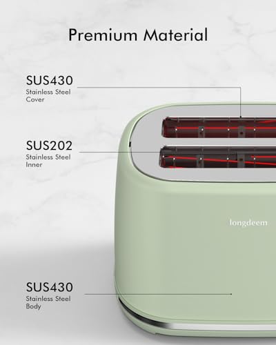 2 Slice Toaster, Wide Slots,High Lift, Auto-Off, & Frozen Modes for Toast, Bagels, Waffles & Fruity Breads, Modern Sleek Design, Easy-Clean Crumb Tray, Green