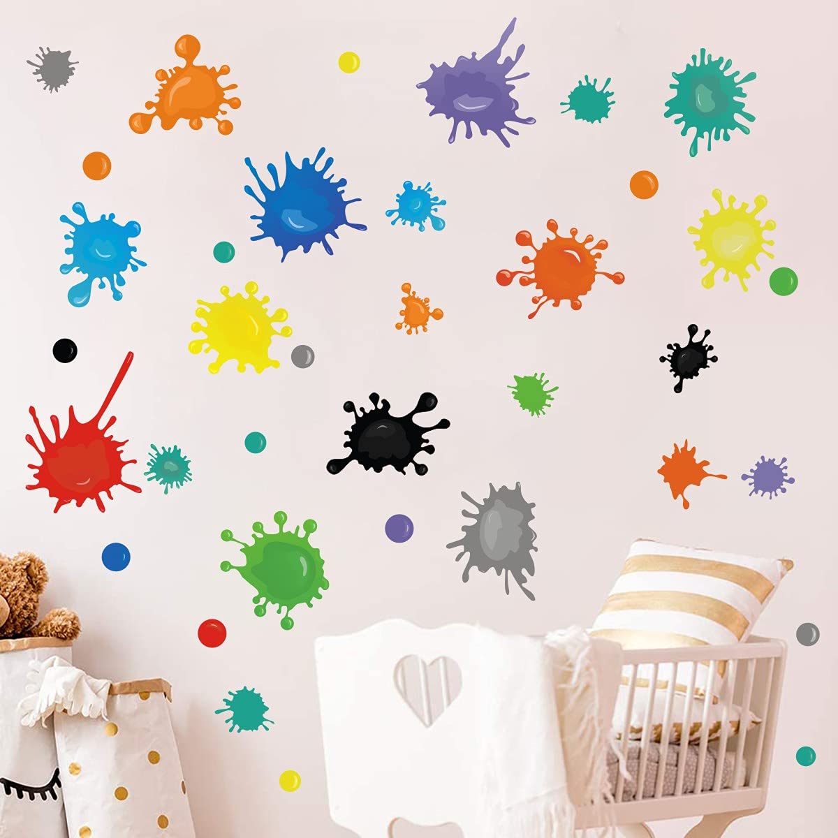 TOARTi Multicolor Paint Wall Decal (36pcs), Splatter and Splotches Wall Sticker for Art Room Nursery Decoration, Watercolor Paint Splash Room Decor Ink Splotch Wall Stickers