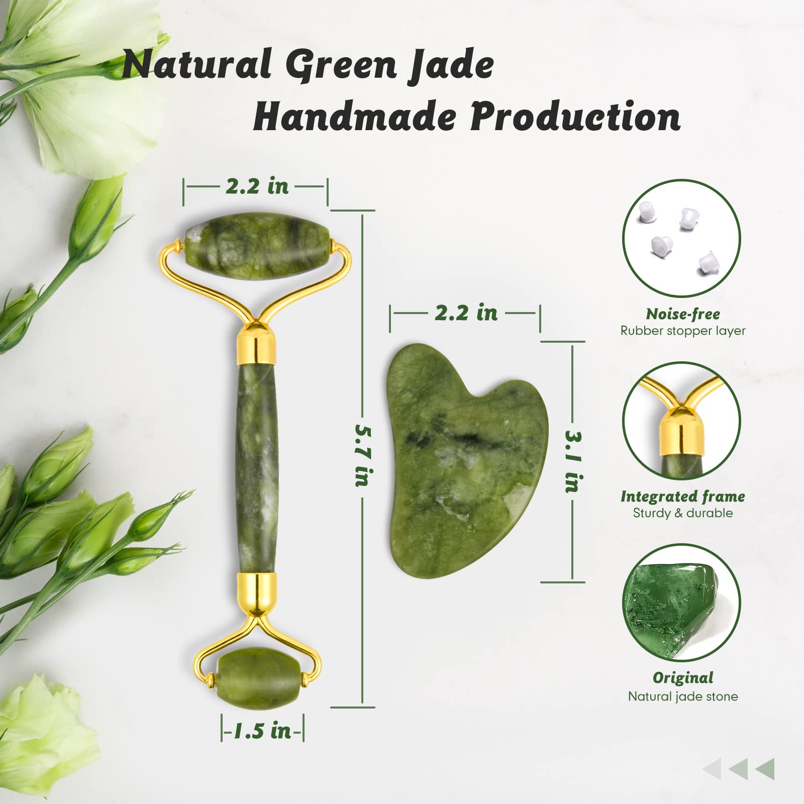 Jade Roller & Gua Sha Set, Face Roller, Cotify Anti-Aging Facial Roller, Natural Green Jade Beauty Massager Tool, Skin Care Tool for Face, Neck, Eye to Reduce Wrinkles and Relax Body Muscles