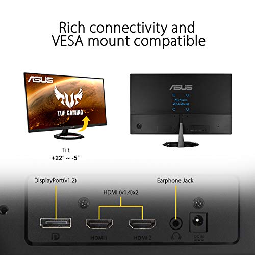 ASUS TUF Gaming 27” 1080P Monitor (VG279Q1R) - Full HD, IPS, 144Hz, 1ms, Extreme Low Motion Blur, Speaker, FreeSync Premium, Shadow Boost, VESA Mountable, DisplayPort, HDMI, Tilt Adjustable,Black