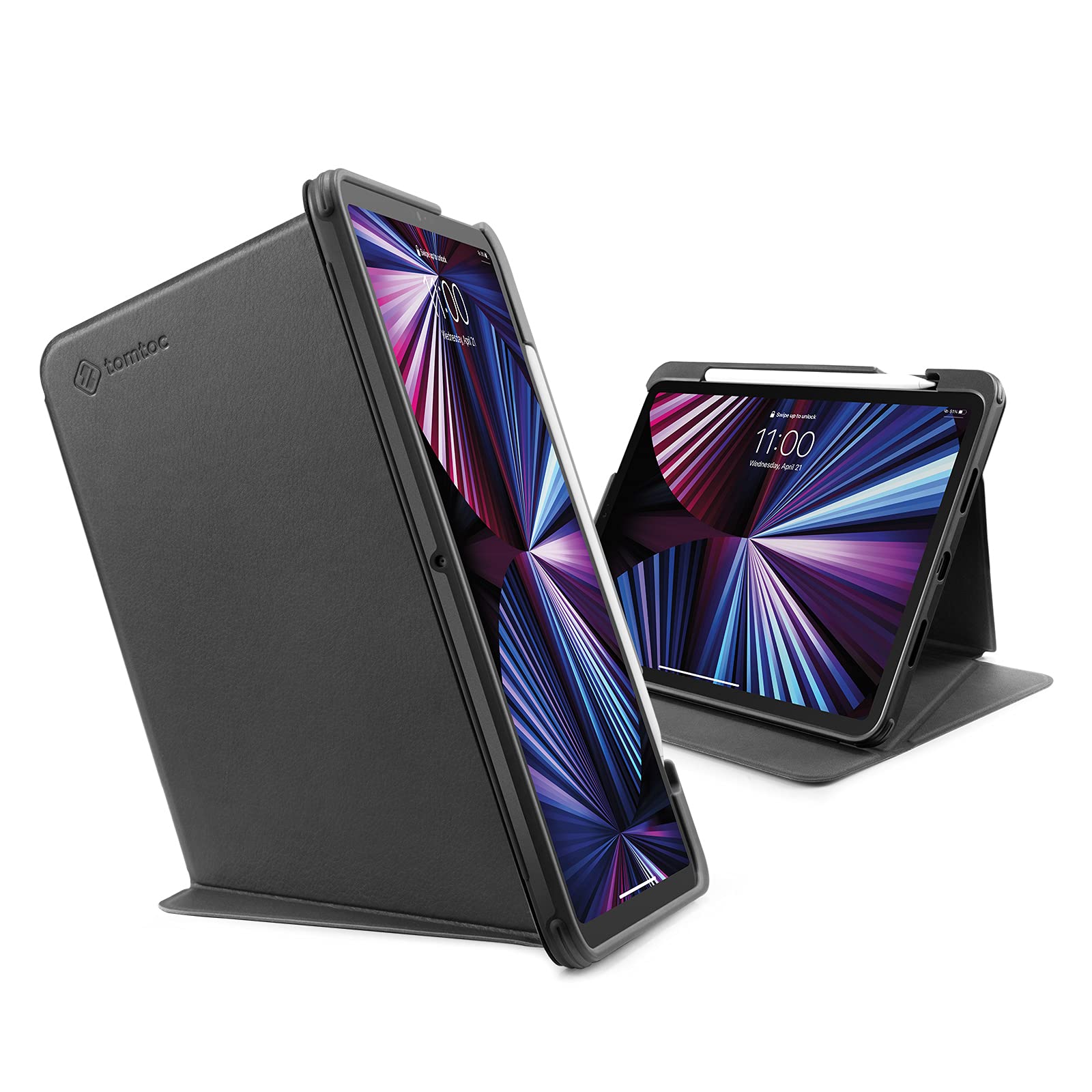 tomtoc Vertical Case for iPad Pro 11-inch 4th/3rd Gen 2021-2022, Slim Protective Anti-Bend Case with Magnetic Stand for 3 Use Modes, Support Wireless iPad Pencil Charging, Black