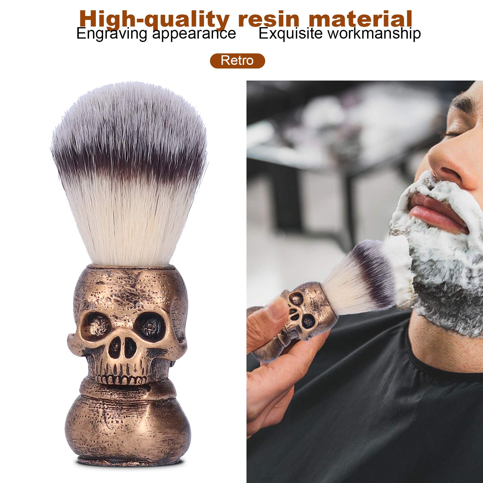 Barber Cleaning Hairbrush, Neck Duster Brush Shaving Beard Brush with Creative Skull Handle for Professional Salon and Home