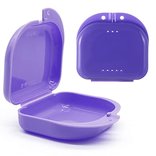 2 PCS Orthodontic Retainer Case,Retainer Case,Denture Case with Ventilation Holes for Mouth Guard and Floss (Purple)