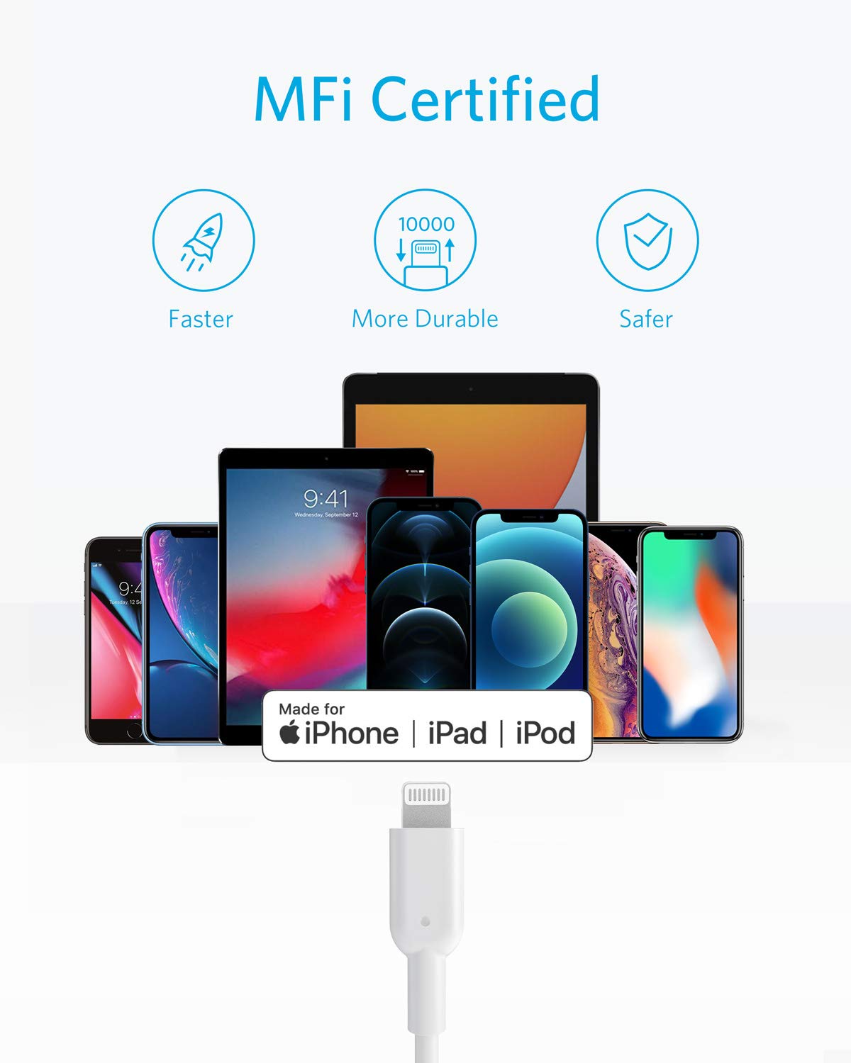 Anker USB C to Lightning Cable, 321 (6ft,White), MFi Certified for iPhone 13 Pro 12 Pro Max 12 11 X XS, AirPods Pro, Supports Power Delivery (Charger Not Included)