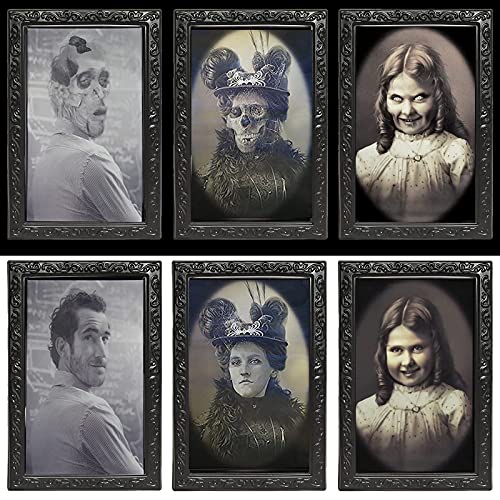 Halloween Decoration 3D Changing Face Moving Picture Frame Portrait Horror Decoration for Horror Party Castle House Home Decoration (3 Pcs)