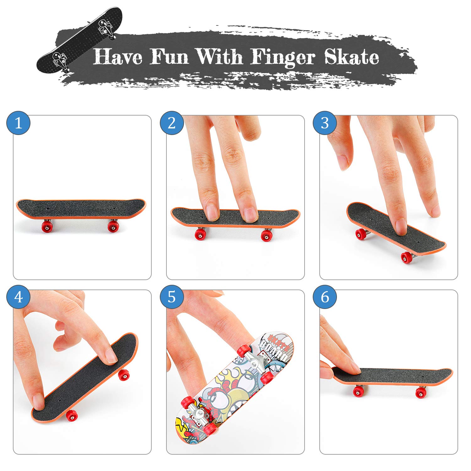 10 Pieces Mini Skateboards Finger Skate Fingerboard Toy Fingertip Movement Board for Adults Boys Girls, Random Pattern(10 Pieces)