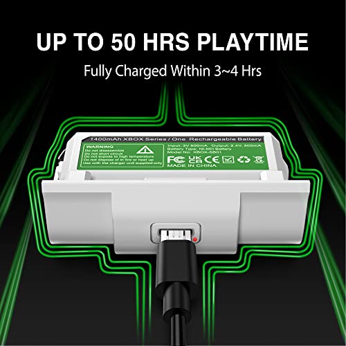 2 Pack Rechargeable Controller Battery Pack for Xbox One/Xbox Series X S with 4 Battery Cover (White) Play and Charge Kit with Micro USB Charging Cable for Xbox 1 S/X/Elite Wireless Remote