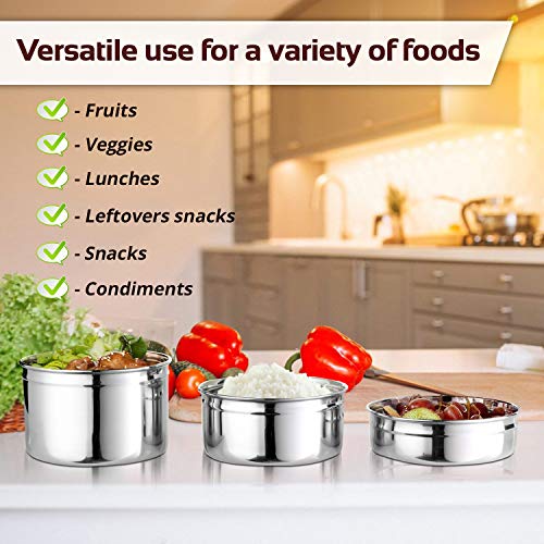 Signoraware Stainless Steel Containers Set | Eco Friendly Storage Canisters | Modern Airtight Keeper for Tea, Sugar, Snacks, Condiments, Flour, Coffee, Leftovers | 3 Pack (Combo size pack)