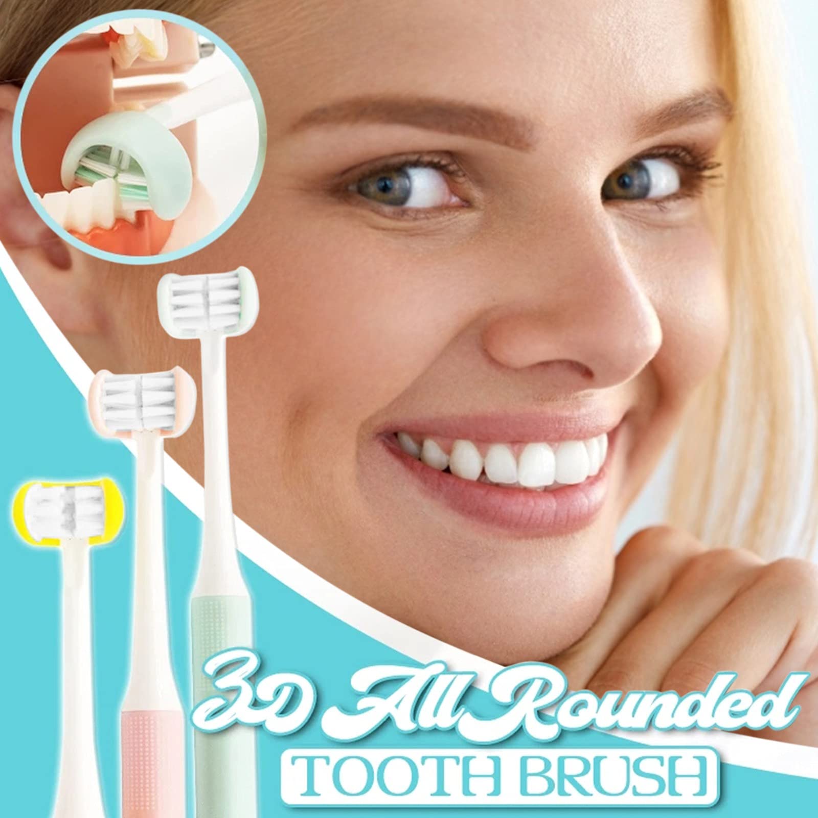 Exte 3D All Rounded Tooth Brush for Adult Three-Sided U-Shaped Wrapped Toothbrush (Blue)
