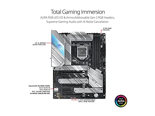 Asus ROG Strix Z590-A Gaming WiFi II LGA1200(Intel 11th/10thGen)ATX WhiteScheme Gaming Motherboard (14+2PowerStages,DDR4 5133,WiFi6 AX201,Intel2.5Gb LAN,Thunderbolt4,3x M.2/NVMe SSD, AURARGB lighting)