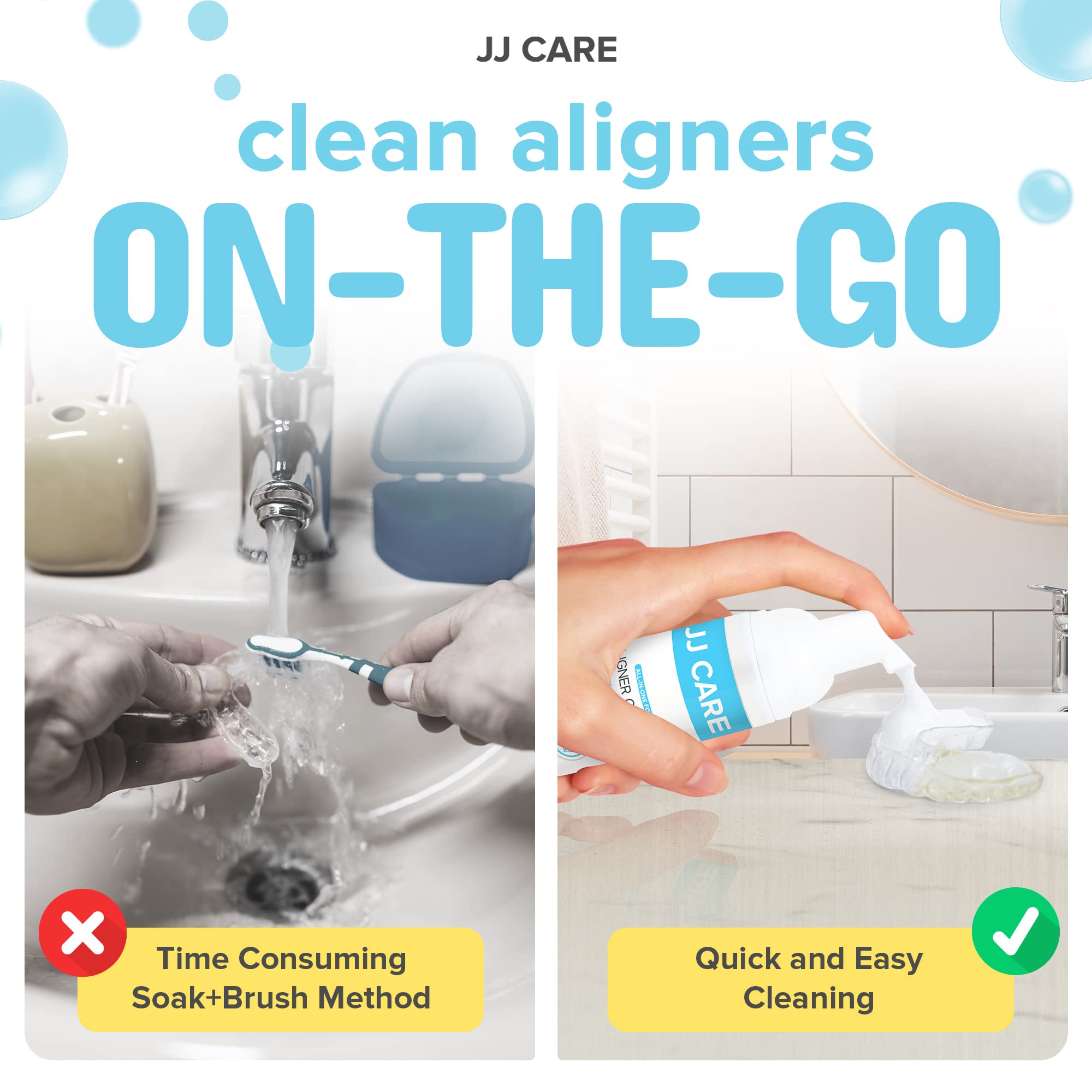 JJ CARE Aligner Cleaner - Pack of 2, 80ml Invisalign Cleaner, Lemon-Flavored Clear Retainer and Aligner Cleaner and Whitener, Kills Bacteria, Whitens Teeth & Fights Bad Breath