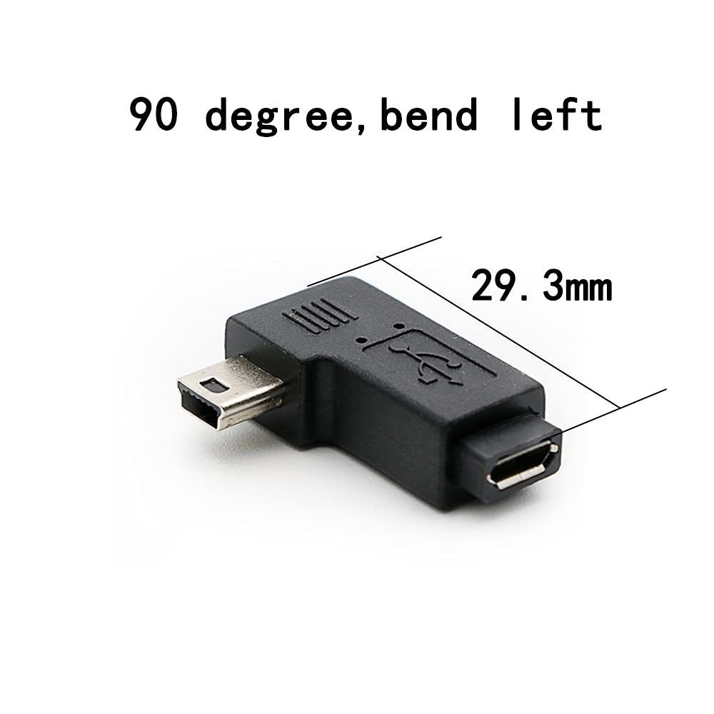 rgzhihuifz Mini USB to Micro USB Adapter, USB 2.0 Adapter Plug, 90 Degree Left and Right Angle Mini USB Male to Micro USB Female Connector Adapter 3-Pack