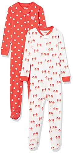 Amazon Essentials Baby Disney Star Wars Marvel Snug-Fit Cotton Footed Pajamas, 2-Pack Minnie Rainbow Chaser, 18 Months