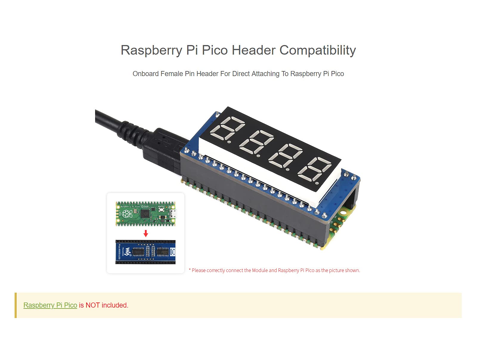waveshare 4-Digit 8-Segment Display Module for Raspberry Pi Pico Embedded 74HC595 Driver SPI-Compatible Comes with Raspberry Pi Pico C/C++ and MicroPython Demo