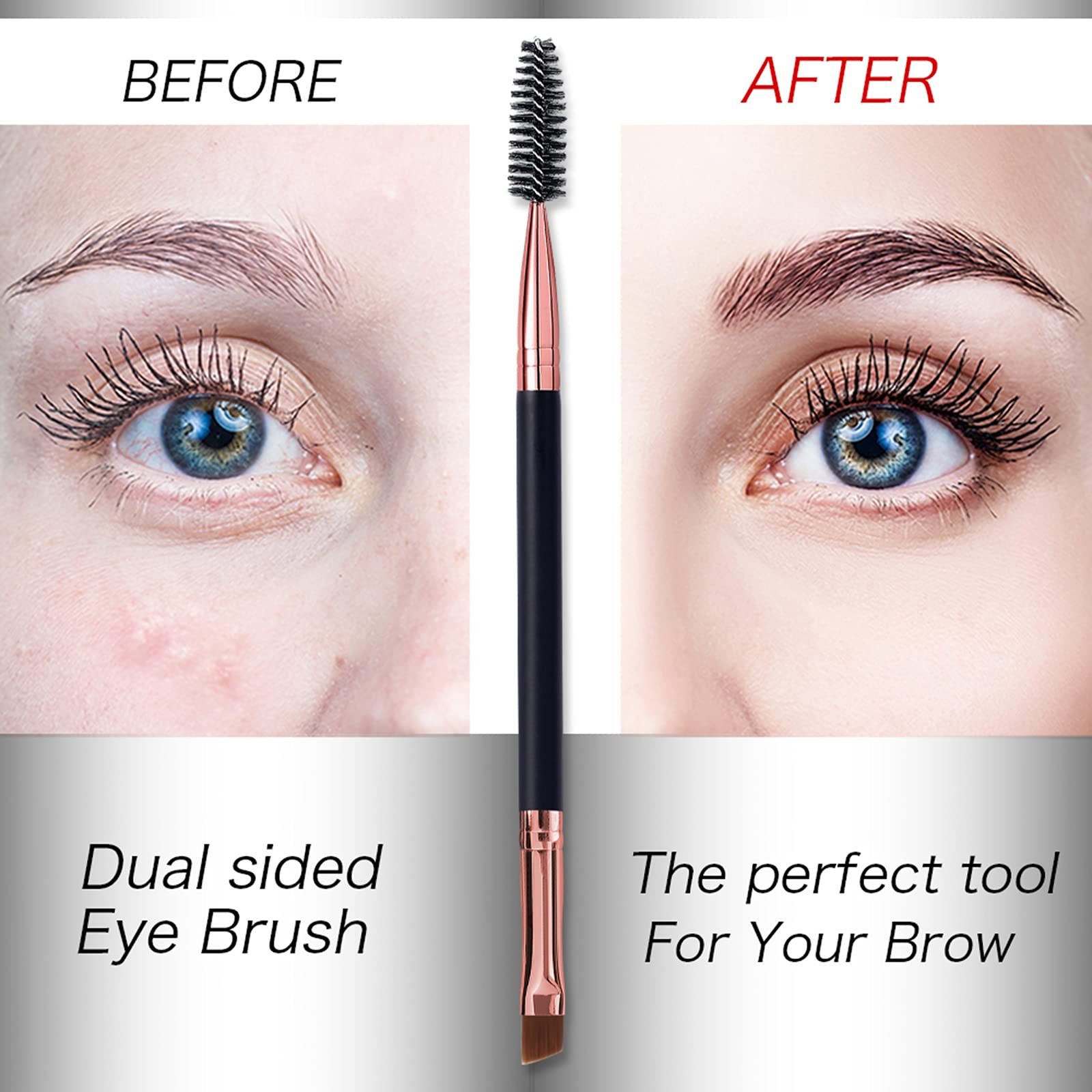 Duo Eyebrow Brush, Eyebrow Brush Eyelash Comb and Eyebrow brush, Professional Angled Eye Brow Brush and Spoolie Brush Set. (Black+Black)