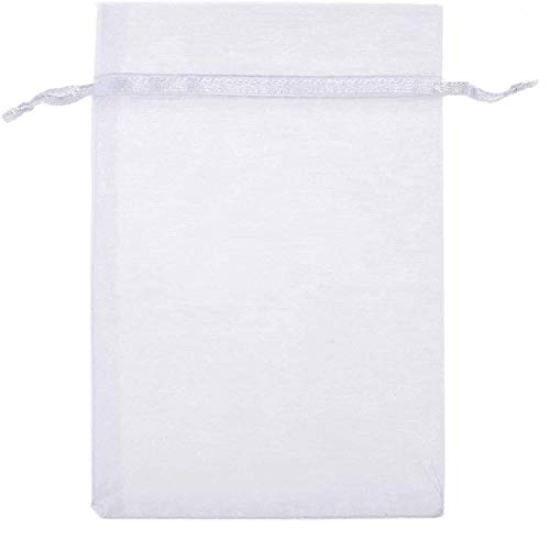 50 Pcs 4x6 inch Gift Wrap Bags, Organza Sheer Clear Tulle Fabric, White Drawstring Sachet for Baby Shower Favor, Birthday Party Favor, Bachelorette Party, Girls Graduation,Small Votive Candles,Marble