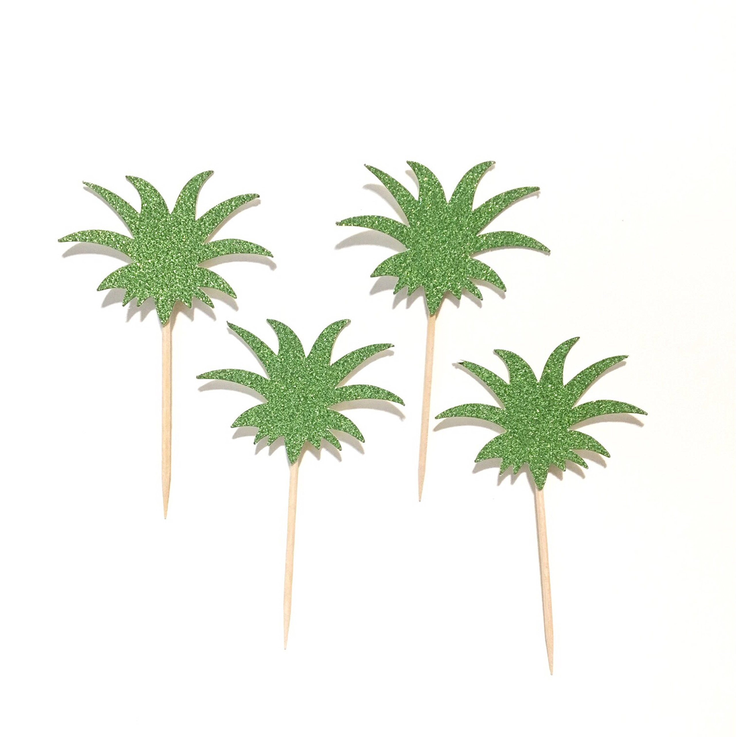 12 pcs pineapple head cupcake topper green glitter luau tropical party birthday baby shower wedding summer theme