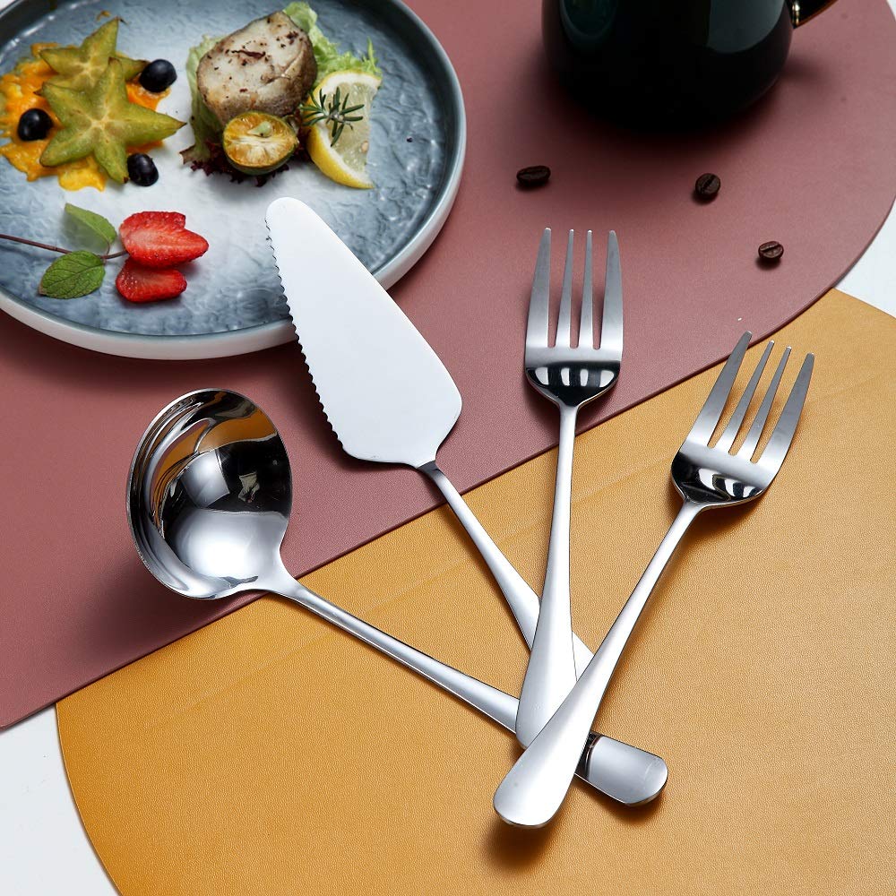 10-Piece Serving Flatware Silverware Set,Stainless Steel Serving Utensil Set,Include Slotted Serving Spoon, Serving Spoon, Cake Server, Serving Fork, Soup Ladle (Silver)