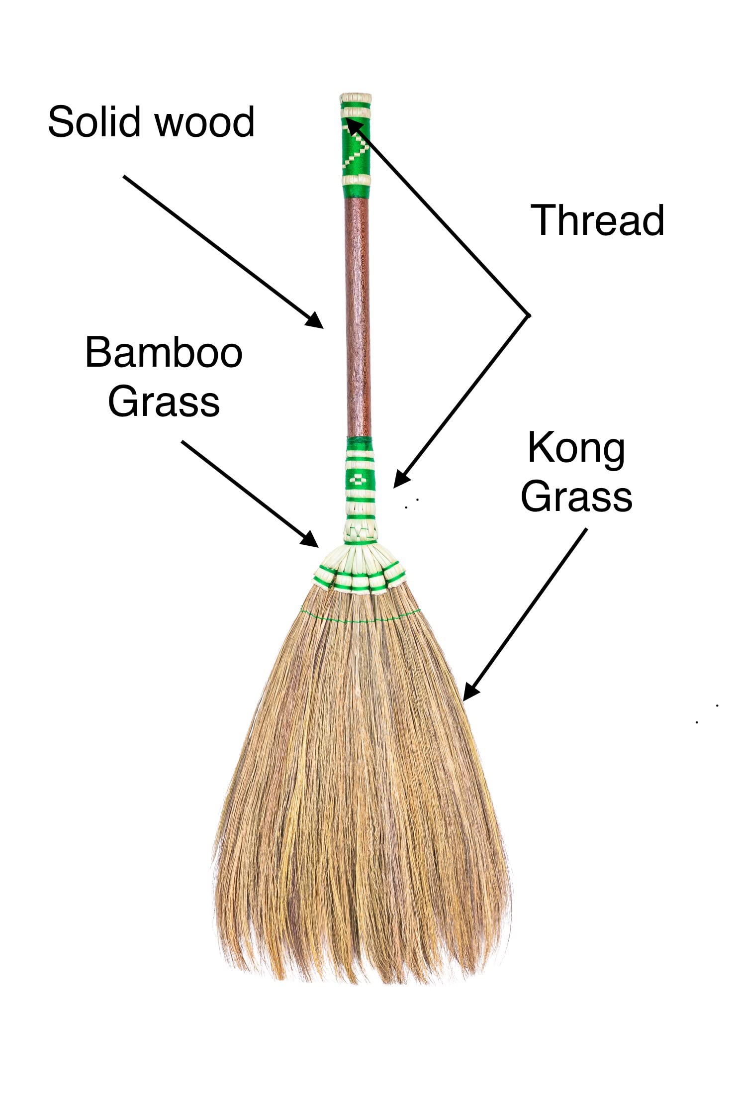 SN SKENNOVA - 28-29 inch Tall of Asian Straw Broom Thai Natural Grass Broom Whisk Broom Solid Wood Handle