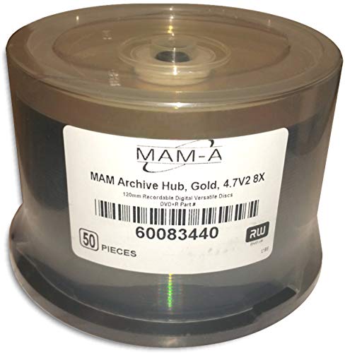 4.7 GB MAM-A (Mitsui) GOLD 8X DVD+R's (Archival-grade) 50-pak in Cakebox